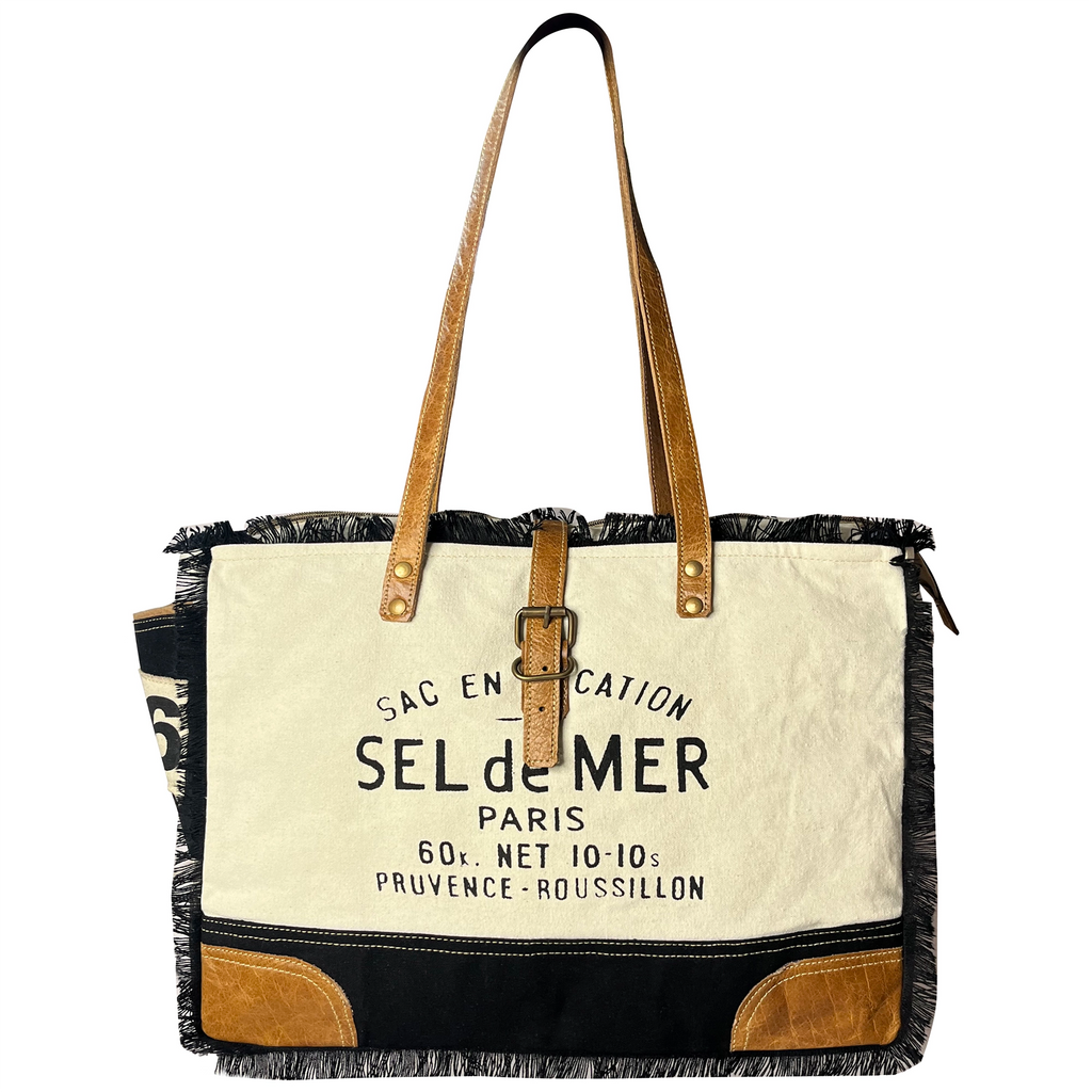 Women Canvas Leather Tote Bag| French Sel de Mer Shoulder Purse