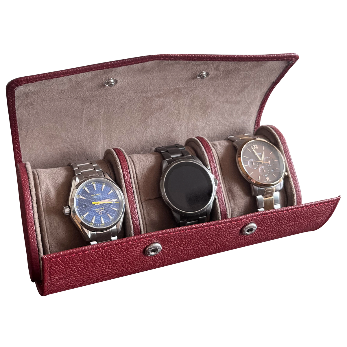 Classic Leather Travel Watch Case - 3 Slots (Red) – Rustic Town