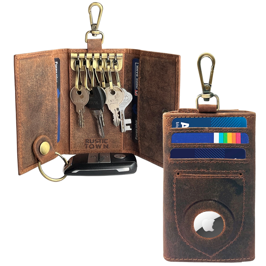 Leather Key Holder for Men | Keychain Wallet with AirTag Slot