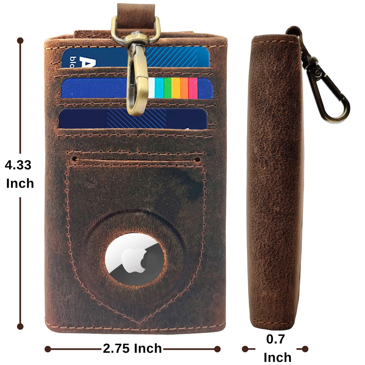 Leather Key Wallet Slim Keychain with AirTag Slot – Rustic Town